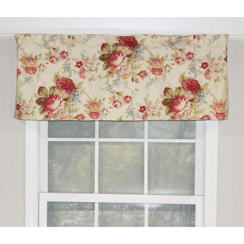 Dalvir Floral Cotton Tailored 50 W Window Valance in Ivory